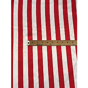 Sal Tex Fabrics, White/red 1 inch Stripe Soft/Silky Satin Polyester Fabric, Sells by The Yard.