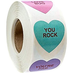 Valentine Candy Hearts Stickers / 500 Valentine's Day Labels / 1 1/8" Heart Envelope Seals