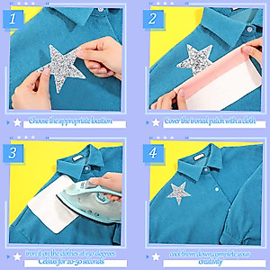 Geosar 60 Pcs Iron on Star Patches Star Shape Rhinestone Appliques Adhesive Glitter Star Patches Rhinestone Appliques Embellishments Patches in 4 Size for DIY(Silver)