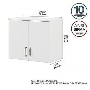 Bush Business Furniture Storage Laundry Room Wall Cabinet with Doors and Shelves, White