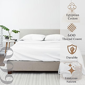 Peace Sleep Bedding - 600 Thread Count Egyptian Cotton Sheets - Luxury Full Size Cooling Bed Sheets - Soft Sateen Weave Cotton Bed Sheets - Deep Pocket Fits Upto 16" Deep Mattress - White