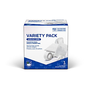 Rite Aid First Aid Gauze Pads, Variety Pack - Includes 25 Assorted Gauze Pads & Tape | Sterile Gauze Pads | First Aid Kit | Wound Care Supplies