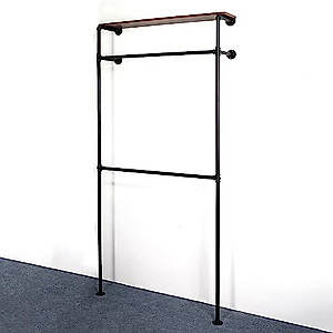 OUBITO Industrial Pipe Clothing Rack,Commercial Grade Pipe Clothes Racks,Heavy Duty Wall Mounted Closet Storage Rack,Hanging Clothes Retail Display Rack Garment rack,Black 1 Board With Crossbar