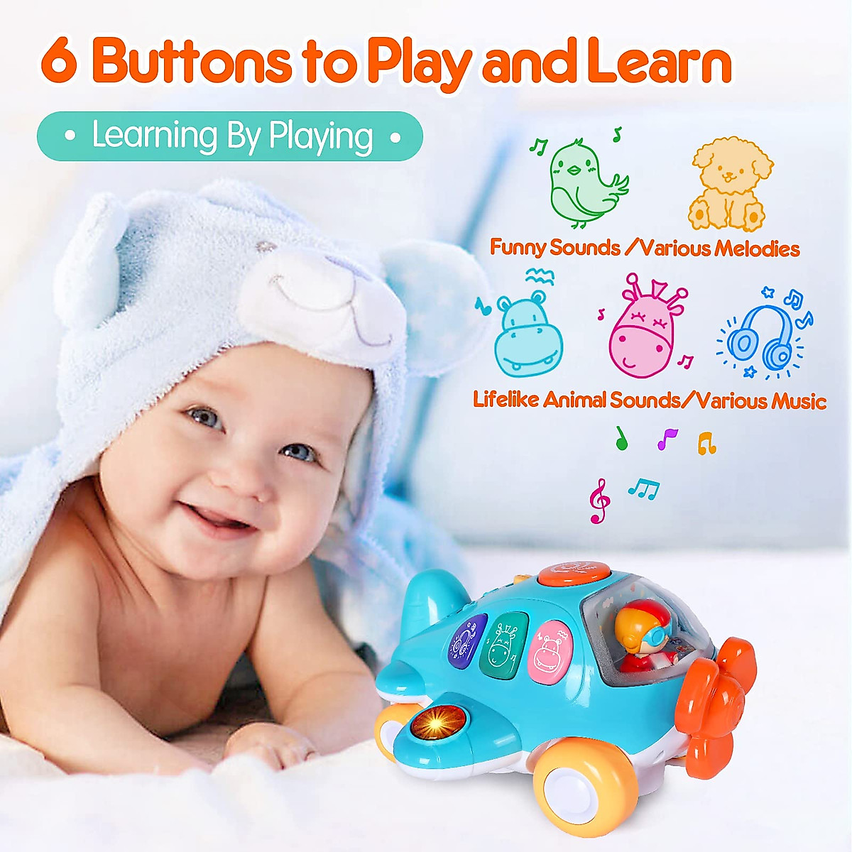 Baby Toys 12-18 Months Electronic Airplane Toys for 1 Year Old Boy Girl Gifts Musical Toys for Toddlers 1-3 Learning Educational Toys for 1 Year Old Crawling Toys Gifts for 1 2 3 Year Old Boys Girls