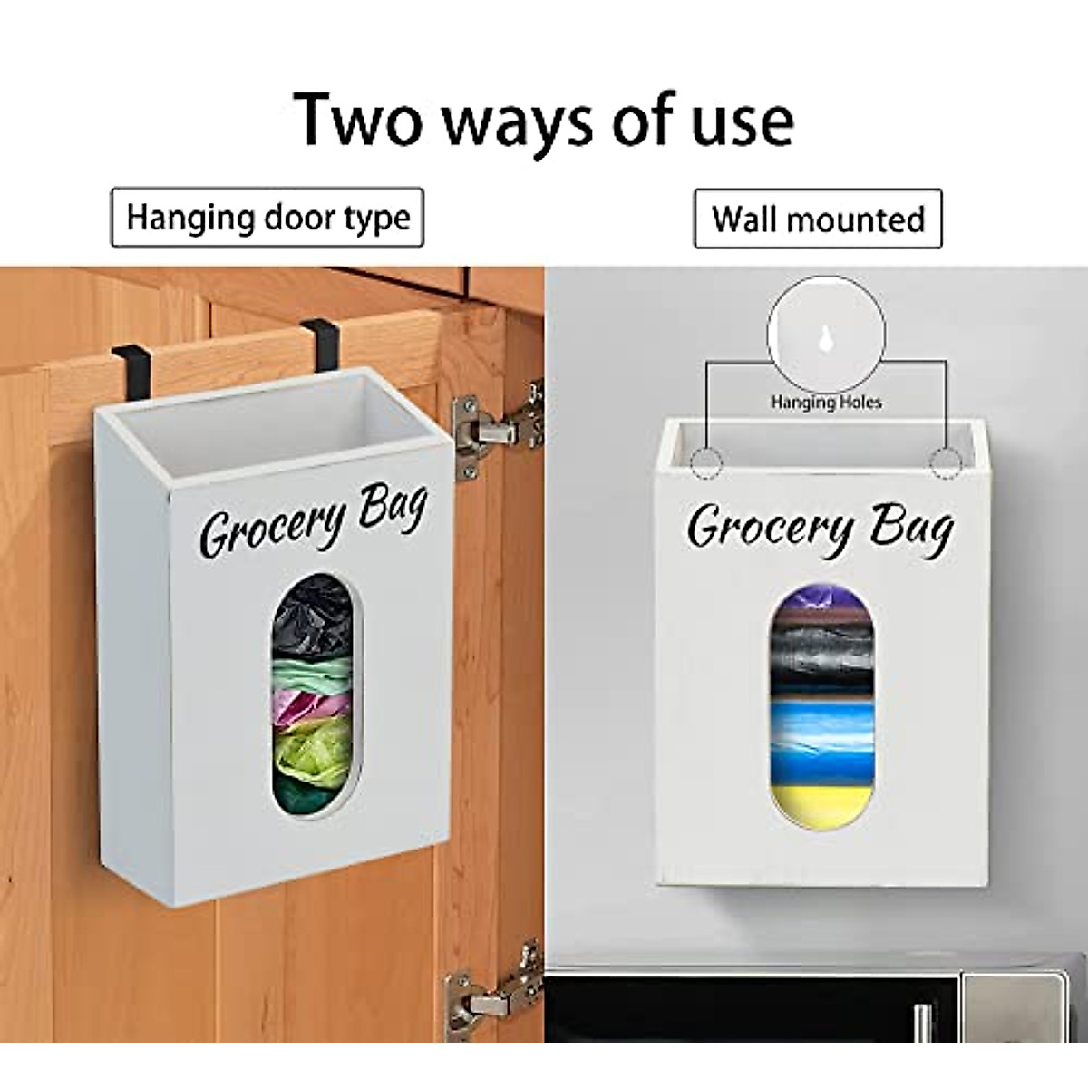 Rustic Wooden Grocery Bag Holder Wall Mounted, Plastic Bag Holder Organizer for Cabinet, Trash Bag Holder for Plastic Bags, Trash Bag Dispenser Organizer for Home & Kitchen Organization and Storage