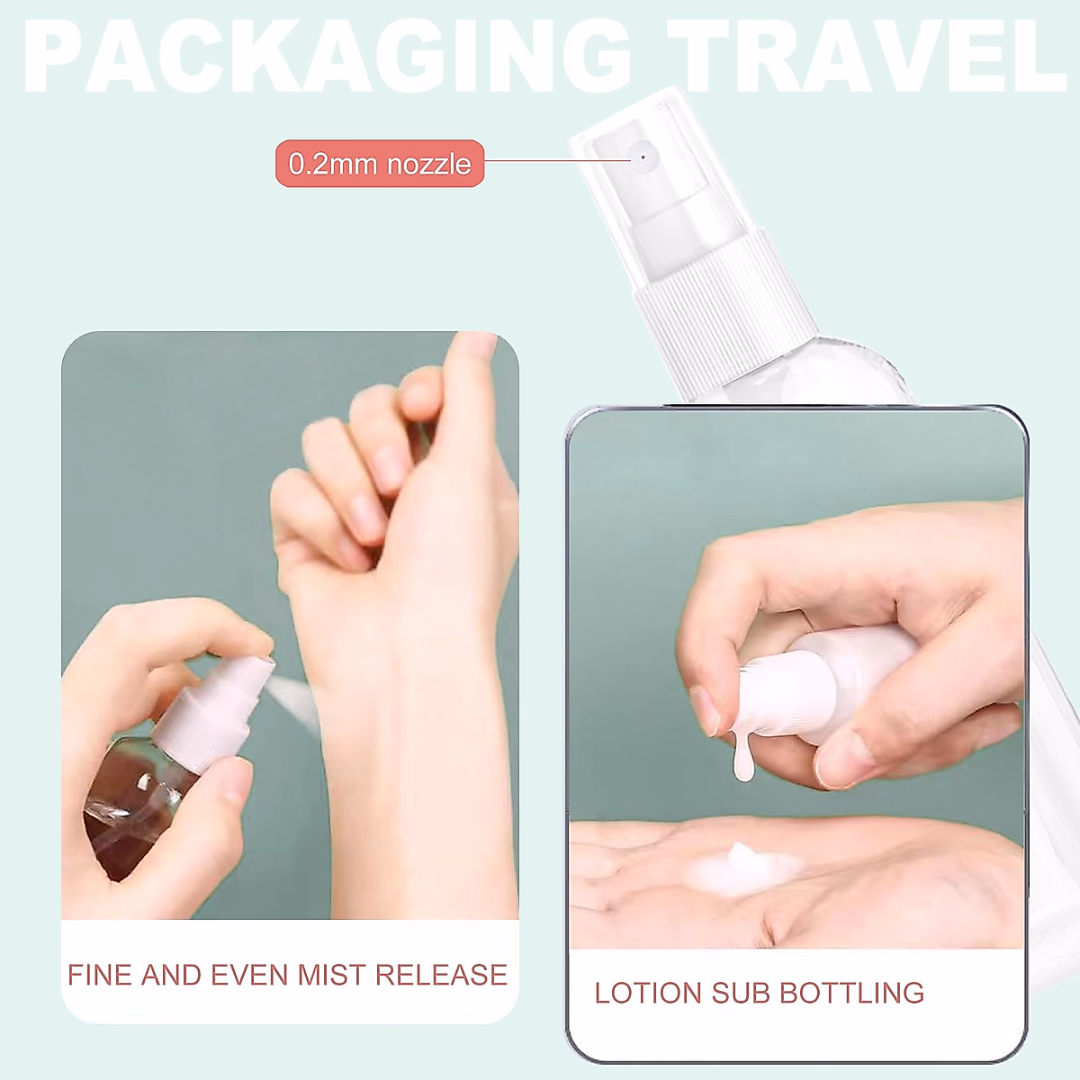 HAALII Small Spray Bottle, Spray Bottles, Clear Empty Fine Mist Plastic Mini Travel Bottle Set, Small Refillable Containers, 2 * 50ml, 2 * 100ml