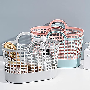 rejomiik Portable Shower Caddy Basket, Plastic Storage Soft Carry Tote with Handles Drainage Organizer Toiletry Bag Box for Bathroom, College Dorm Room Essentials, Kitchen, Camp, Gym - Blue