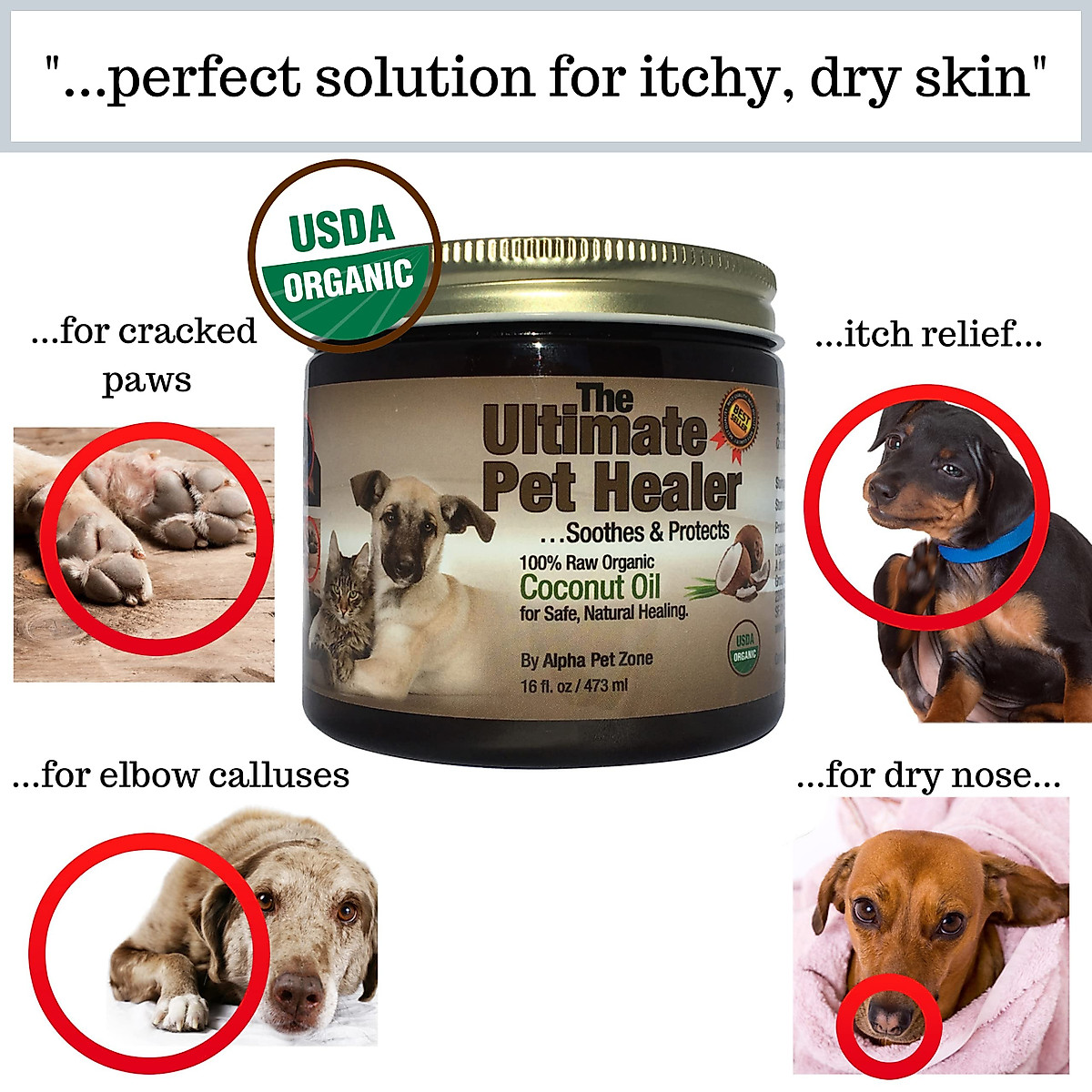 100% Organic Coconut Oil for Dogs & Cats - Virgin Coconut Oil for Dogs Skin and Coat - Dog Lotion for Dry Itchy Skin - Dog Moisturizer for Dry Skin - 16 fl oz - Soothes Itchy Skin Allergies