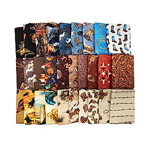 10 Fat Quarters - Assorted Western Cowboys Old West Out West Horses Rodeo Horse Lasso Boots Horseshoes Quilters Cotton Fabric Bundle M221.11