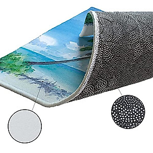 Large Rectangular Area Rugs 3' x 5' Living Room, Hand Painted Tropical Plants Coconut Tree Beach Blue Sky White Clouds Durable Non Slip Rug Carpet Floor Mat for Bedroom Bedside Outdoor