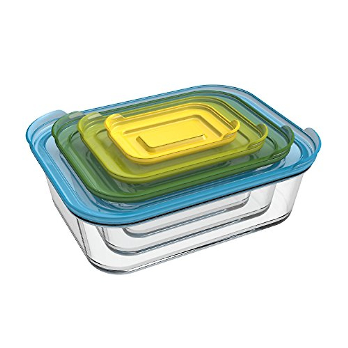 Joseph Joseph Nest Lock Plastic Food Storage Container Set with Lockable Airtight Leakproof Lids, 10-Piece, Multi-Color & Nest Glass Storage Dishes-Multi-Colour, Set of 4, Multicolor
