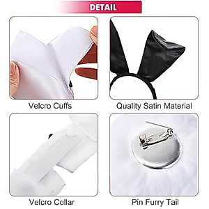 8 Pcs Bunny Costume Set Bunny Ear Headband Bow Tie Collar Cuffs Gloves Stockings Rabbit Tail Bunny Accessories Set for Easter Christmas Halloween Party Cosplay