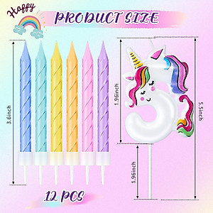 Threlaco Unicorn Birthday Number Candle Macaron Unicorn Cake Topper Decoration with 12 Pcs Rainbow Spiral Birthday Candles with Holders for Baby Girl Boy Birthday Unicorn Theme Party(Number 5)