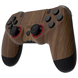 eXtremeRate Wood Grain Ghost Replacement Faceplate Touchpad Cover, Redesigned Soft Touch Housing Shell Case Touch Pad Compatible with PS4 Slim Pro Controller JDM-040/050/055 - Controller NOT Included