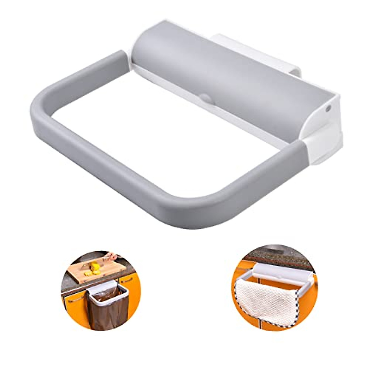 AYOUSENFAN Hanging Trash Bag Holder RV Trash Can, Portable Over The Cabinet Plastic Trash Bag Holder, for Kitchen Camping Dorm Room Bathroom Office Over The Door Plastic Bag Holder (Off-White