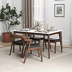 ASHCROFT Mid Century Roxy PU Black Leather Wood Dining Chair, Modern Upholstered Leather Chairs for Kitchen Dining Room (Set of 2)