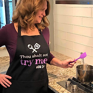 FixGrub Cooking Apron for Mom with Spatula and Gift Box, Funny Kitchen Apron with 3 Pockets, Mom Gift, Cute Apron, Mother's Day Gift (Thou Shalt Not Try Me)