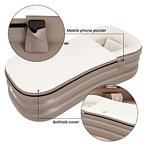 WBHome Inflatable Bath Tub PVC Portable Adult Bathtub Bathroom SPA with Electric Air Pump, Cup Holder, Phone Pocket, 118 inch Long Pipe