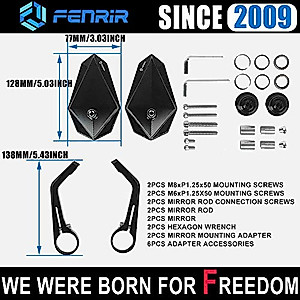 FENRIR CNC Aluminum Alloy Cafe Racer Black Motorcycle Bar End Mirrors Side 22MM 7/8" Inch Handlebar Mirror Universal Rear View For M8/M6 Standard Super Sport Naked Street Bike Cruiser Scooter Minimoto
