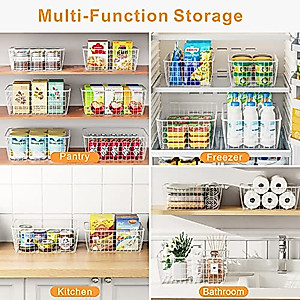 Wire Storage Baskets, iSPECLE 4 Pack Large Metal Wire Baskets Pantry Organization and Storage with Handles, Freezer Organizer Bins for Pantry Kitchen Shelf Laundry Cabinets Garage, White