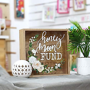 Hanna Roberts Honey Moon Fund and Card Rustic Wood Box with Mixed Floral Garland Design for Weddings, Birthdays, Graduations, Baby and Bridal Showers, 9.5" x 3" x 9.5", Honey Moon Fund