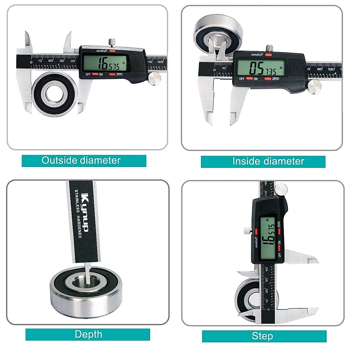 Kynup Caliper, Digital Caliper, Caliper Measuring Tool with Stainless Steel, Easy Switch from Inch Metric Fraction, Large LCD Screen, IP54 Waterproof Protection Design
