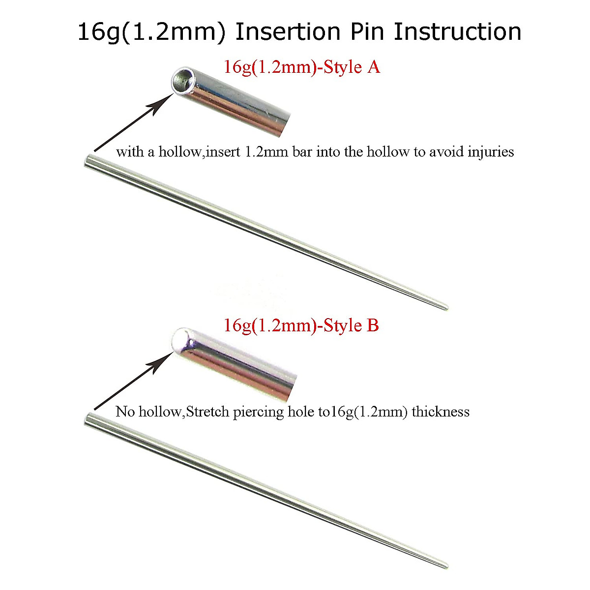 NewkeepsR 2PCS-16G(1.2mm) 316L Steel Calor Style Taper Insertion Pin for Ear/Nose/Navel/Nipple/Lip/Eyebrow Stretcher, Body Piercing Stretching Kit Assistant Tool
