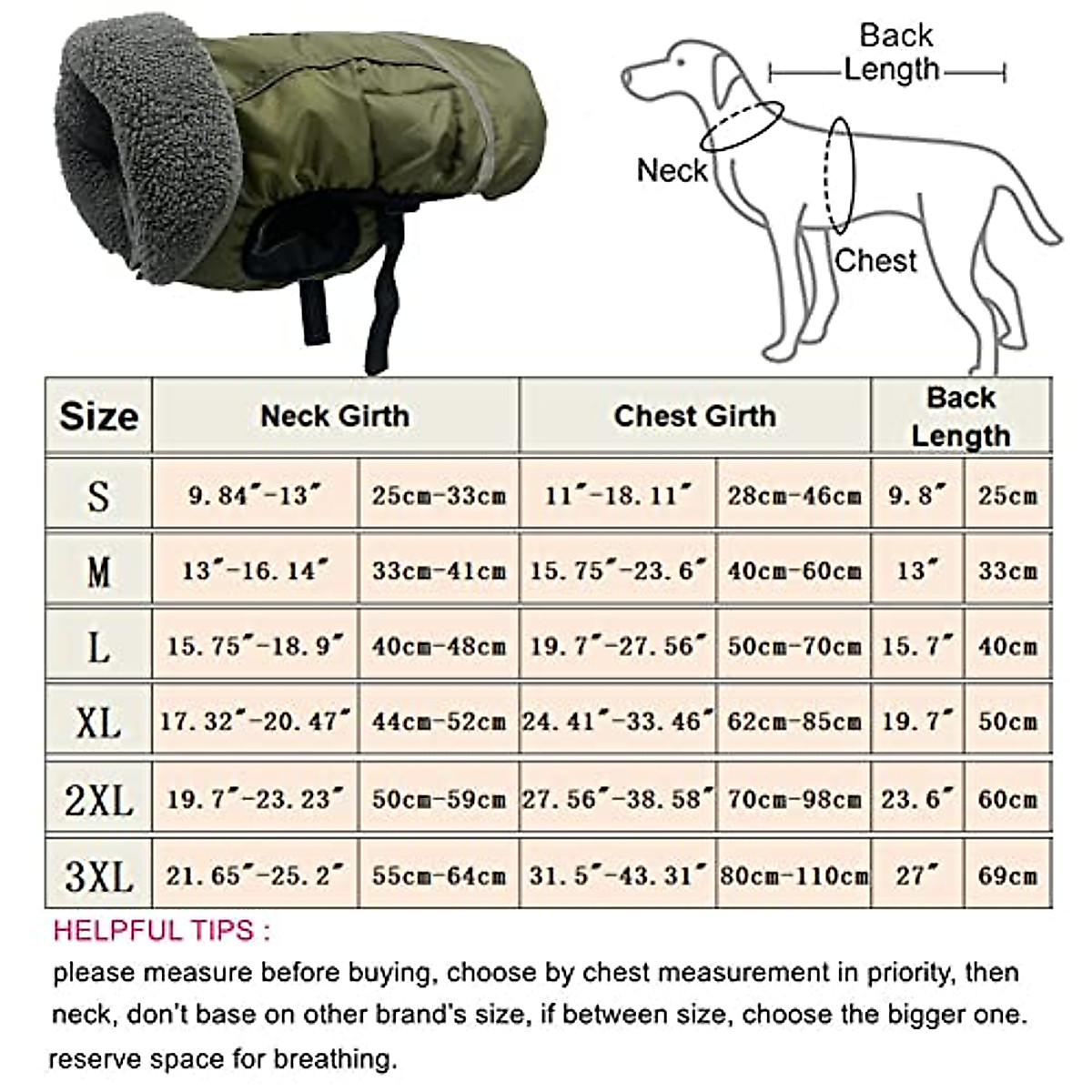 Doglay Dog Winter Coat with Thicken Furry Collar, Fleece Lining Reflective Warm Dog Jacket, Waterproof Adjustable Dog Clothes for Cold Weather, Soft Puppy Vest Apparel for Small Medium Large Dogs