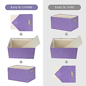 ORGMASTER Collapsible Storage Bins Fabric, Rectangle Baskets Linen Storage Bins Decorative Organizer Baskets Containers Boxes for Shelf Closet Laundry Home Office, 14.75x10.25x8 Inch, 4 Pack, Purple