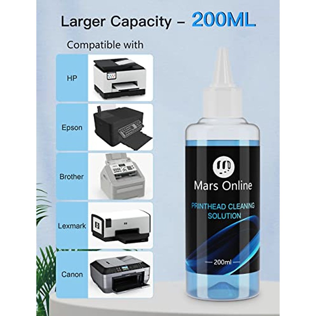 Mars Online Printhead Cleaning Kit 200ML Inkjet Printer Head Cleaner Compatible for HP/Epson/Brother/Canon 8600 8610 8035 8710 6700 6900 / Epson 1430 2720 et-2720 et-2750, Kit 4