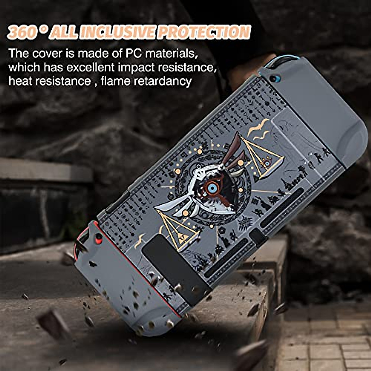 DLseego Dockable Protective Case for Nintendo Switch, Zelda Frosted Hard Cover with 2 pcs Glass Screen Protectors and 4 pcs Thumb Grip Caps - Zelda