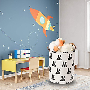 Large Sized Storage Basket, 19.6" Waterproof Canvas Storage Bin with Handles, Round Collapsible Organizer Kids Laundry Hamper for Nursery Clothes Toys - Rabbit