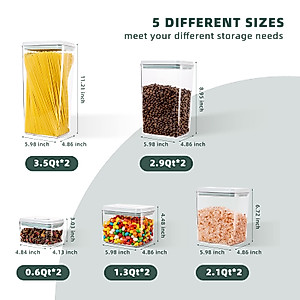 Tourdeus Pop Airtight Food Storage Containers for Pantry Organization, 10-Piece BPA Free Food Storage Containers Air Tight Storage Containers with Lids, 3.5Qt, 2.9Qt, 2.1Qt, 1.3Qt, 0.6Qt