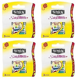 Schick Silk Effects+ Plus Refill Cartridges, 12 Count (Packaging May Vary)