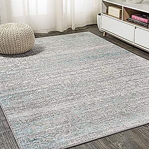 JONATHAN Y SOR202A-3 Tidal Modern Strie' Indoor Area-Rug Contemporary Casual Abstract Vintage Easy-Cleaning Bedroom Kitchen Living Room Non Shedding, 3 ft x 5 ft, Gray/Turquoise