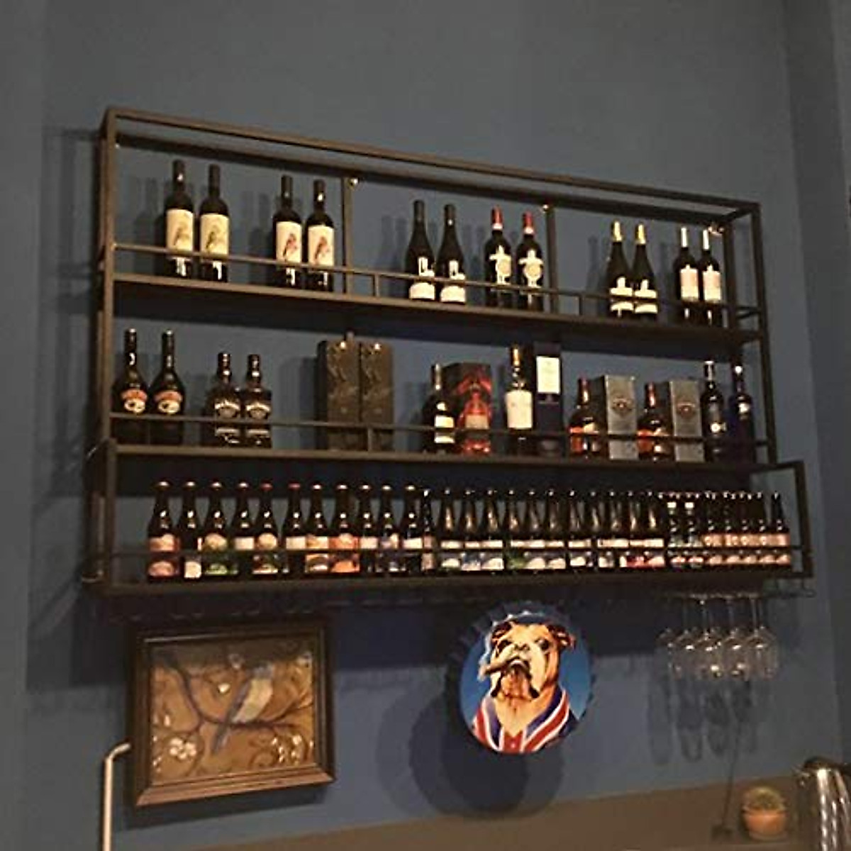 Wine Rack Wrought Iron Vintage Wine Rack Upside Down Wine Rack Creative Shelf Wall-Mounted Wine Rack Goblet Holder Wine Rack Glassware Rack Cup Holder