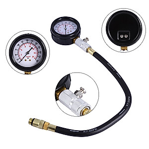 Professional Petrol Gas Engine Compression Tester, Test Gauge Kit Car Motorcycle Garage Tools with Case