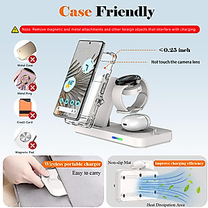 Upgraded 4 in 1 Wireless Charger for Google Pixel Watch 1, Pixel 8 Pro/8/7A/Fold/7/7 Pro/6/6 Pro/5/4/3/XL, Pixel Buds Pro, Foldable Wireless Charging Station for Google Pixel, iPhone, Airpods, Samsung