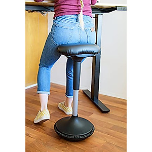 Wobble Stool Standing Desk Chair Ergonomic Tall Adjustable Height sit Stand-up Office Balance Drafting bar swiveling Leaning Perch Perching high swivels 360 Computer Active Sitting Black Saddle seat