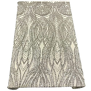 Fashion Fabrics LLC Silver Selena Wave Stretch Sequins Prom Couture Cocktail Lace Fabric - Sold by The Yard