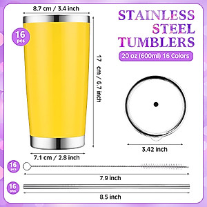 Thenshop 16 Pack Insulated Travel Tumblers Bulk 20 oz Stainless Steel Vacuum Travel Tumbler Cup with Lid and Straw Double Wall Vacuum Coffee Tumbler Cup Mugs for Cold and Hot Drinks, Mix Colors