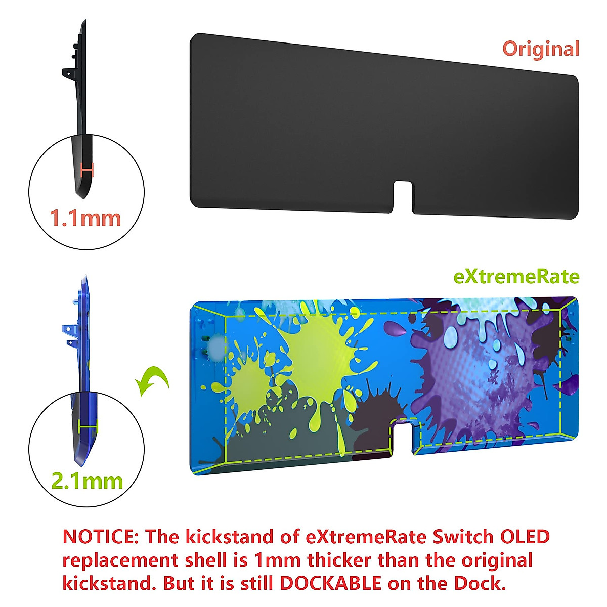 eXtremeRate DIY Full Set Shell Buttons for Nintendo Switch OLED, Replacement Console Back Plate & Kickstand, Custom Case Housing for Nintendo Switch OLED JoyCon Handheld Controller - Splattering Paint
