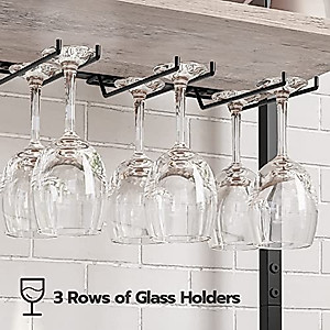 HOOBRO Freestanding Wine Rack, 16-Bottle Wine Storage Rack with Tabletop and Glass Holder, 6-Tier Bar Rack, for Kitchen, Bar, Dining Room, Greige and Black BG04JJ01