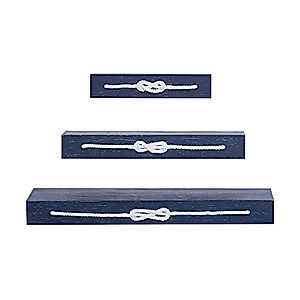 Deco 79 Wood Rectangle Wall Shelf with Knotted Rope, Set of 3 32", 24", 16"W, Blue