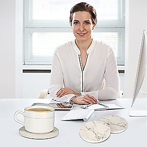 6 Pcs White Marble Coaster Set with Holder Best Absorbent Coasters Drink Coasters Ceramic Bar Coasters Wine Cute Stone Coasters Thirstysone Table Cup Modern Coasters