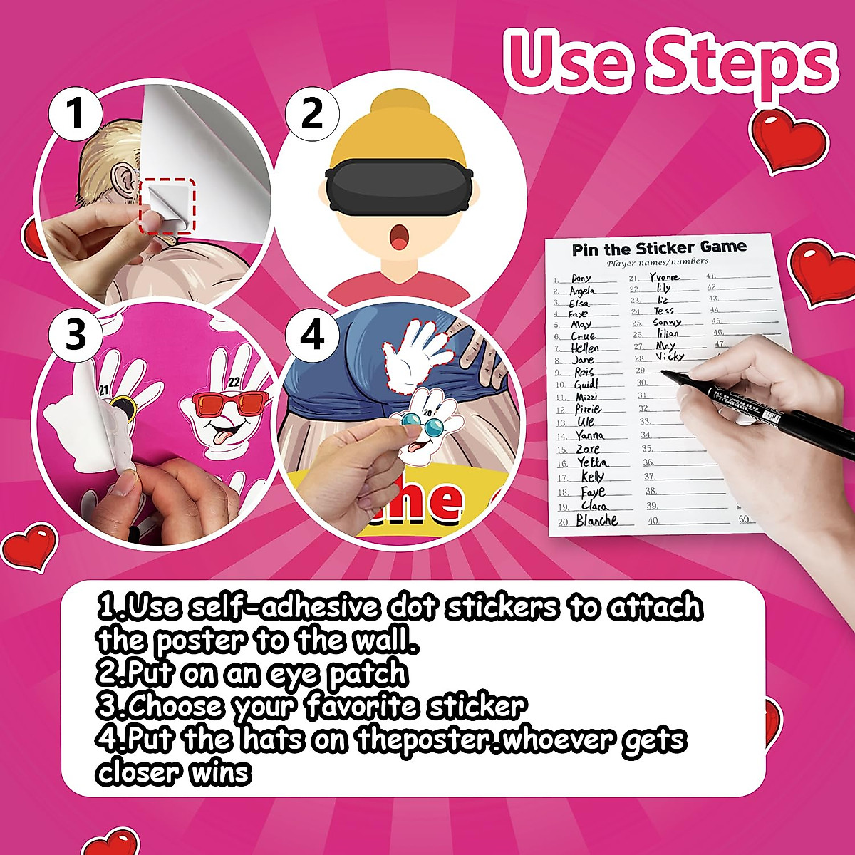 SUNALETTA Bachelorette Party Games, Pin The Sticker on The Hunk Bridal Shower Games for Bachelorette Girls Night Wedding Shower Engagement Funny Games 24 Guests