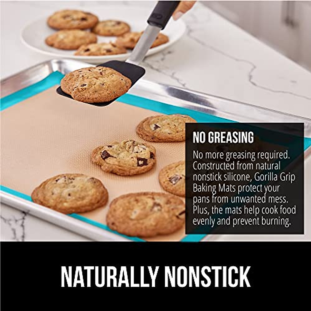 Gorilla Grip Non Stick Silicone Baking Mat Sheet, 2 Pack, Reusable Cookie Sheets Liner, Heat Resistant, No Oil Greasing Needed, Kitchen Oven Essentials, Food Grade and BPA Free, Half Sheet, Turquoise