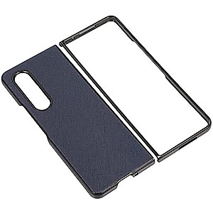 ZYKY Phone Case for Galaxy Z Fold 3, Genuine Leather Protection Cover PC Hard Shockproof Back Cover Protector Case Shell Compatible with Samsung Galaxy Z Fold 3 5G (Blue)