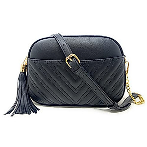 lola mae Quilted Crossbody Bag, Trendy Design Shoulder Purse (Black)