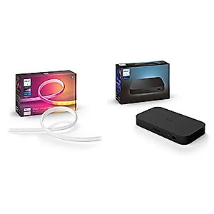 Philips Hue Bluetooth Gradient Ambiance Smart Lightstrip 2m/6ft Base Kit, White,570556 & Play HDMI Sync Box to Sync Hue Colored Lights with Music, Movies, and More, HDMI 4K Splitter, 4 HDMI in 1 Out